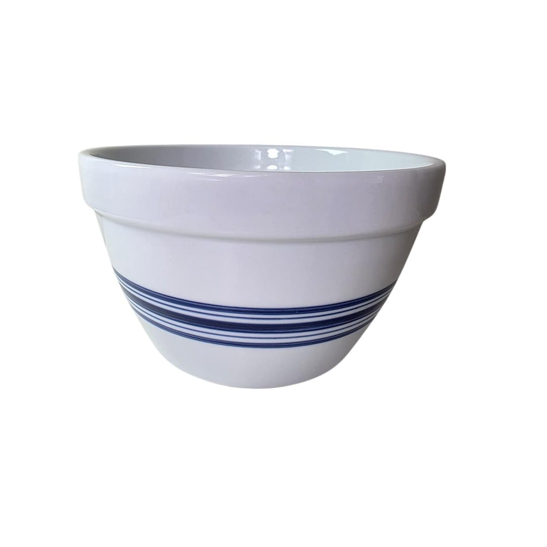 CRATE & BARREL Blue Banded Heavy Stoneware Nesting Medium Mixing 5.25 ...