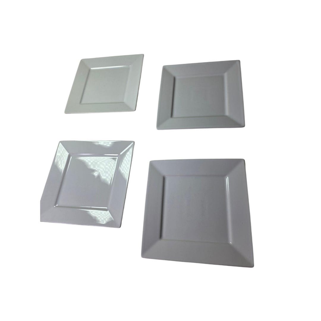 THRESHOLD All White Porcelain Square Border 8" Salad Plates Set of 4 - Etsy