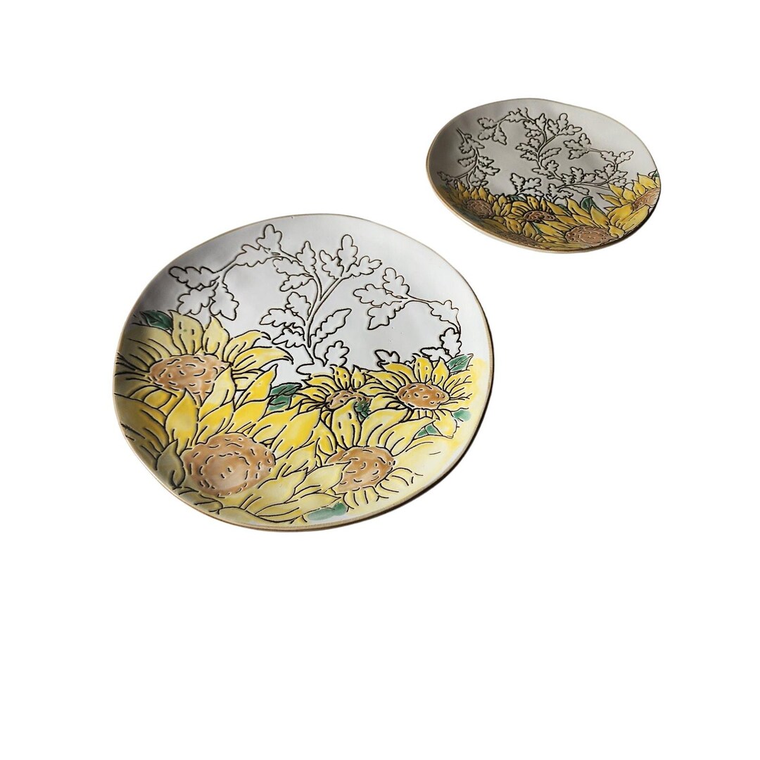 SPECTRUM DESIGNZ Yellow Floral Design Stoneware 1- Dinner Plate, 1 ...