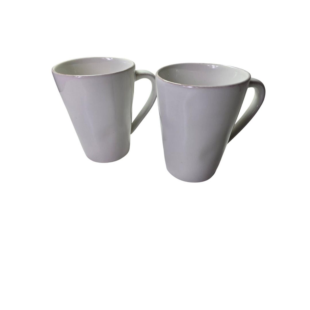 CRATE & BARREL Cream off White Tan Rim Rustic Country Coffee Mugs Set ...