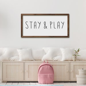 Stay and Play Sign, Playroom Decor, Playroom Wall Sign, Kids Wall Decor ...