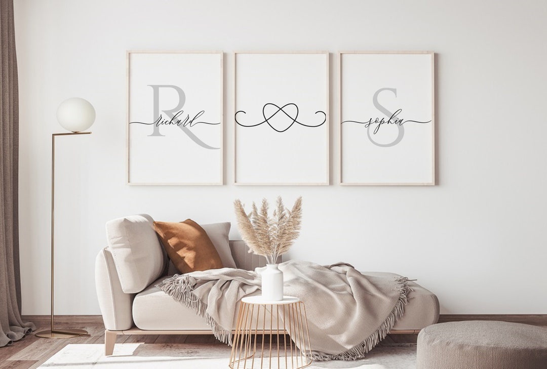 Couple Bedroom Sign, Personalised Couple Name Initial Monogram Set of 3 ...