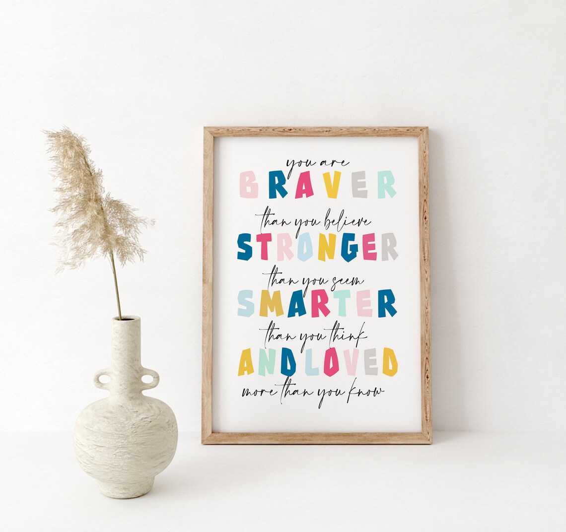 You Are Braver Than You Believe Art for Kids Rustic Nursery | Etsy