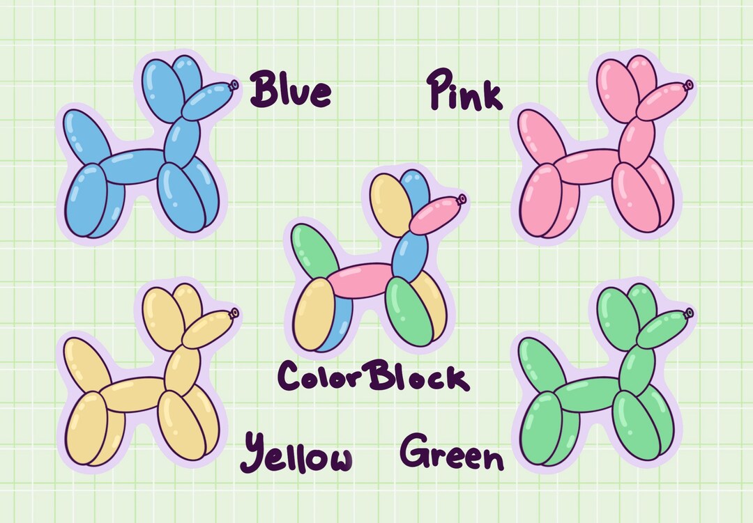 Color and Colorblock Balloon Animal Dog Stickers - Etsy