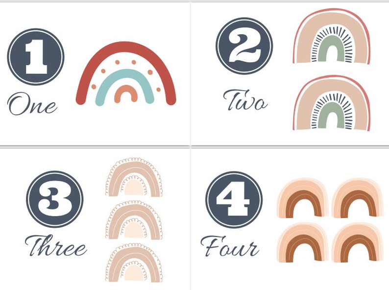Boho Rainbow Number Printables - Etsy