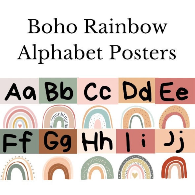 Boho Rainbow Alphabet Posters for Classroom - Etsy