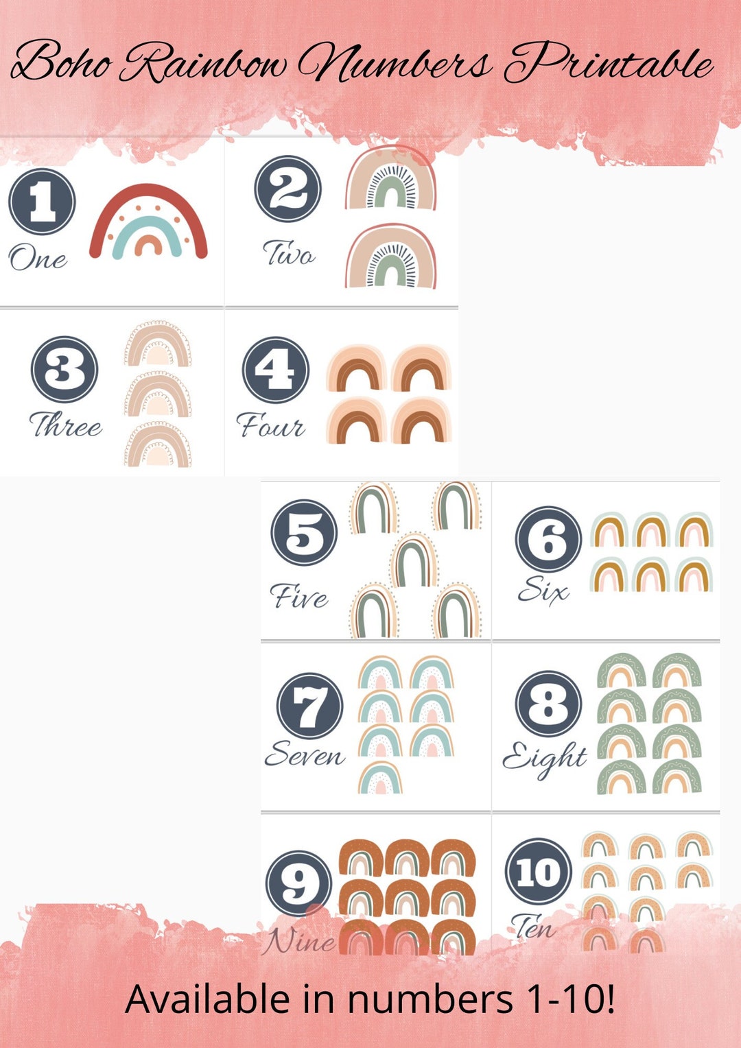 Boho Rainbow Number Printables - Etsy