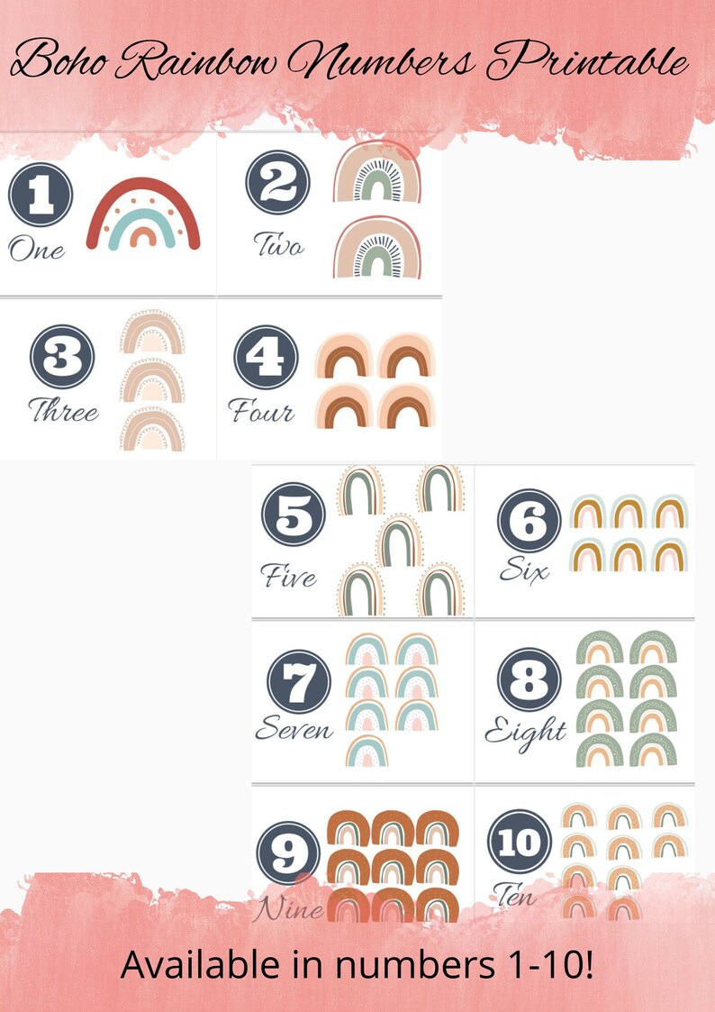 Boho Rainbow Number Printables - Etsy