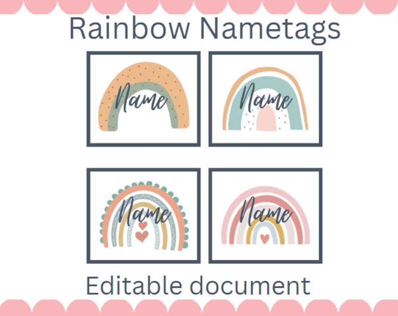 Boho Rainbow Nametags for Classroom Editable Document - Etsy