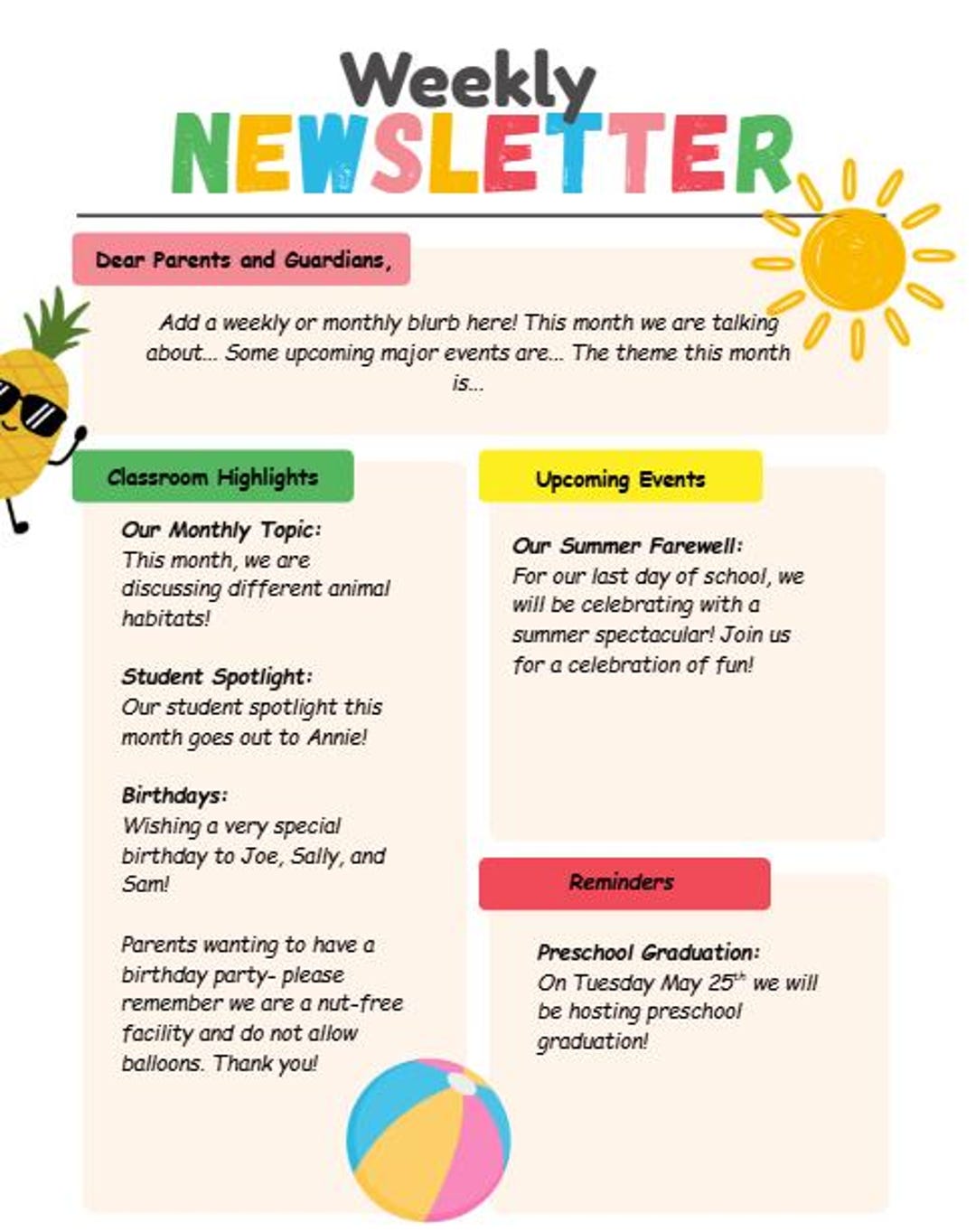 Editable Summer Parent Newsletter Template - Etsy