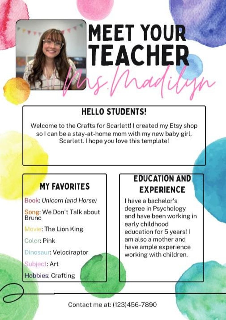 Rainbow Polkadot Meet the Teacher Editable Template - Etsy