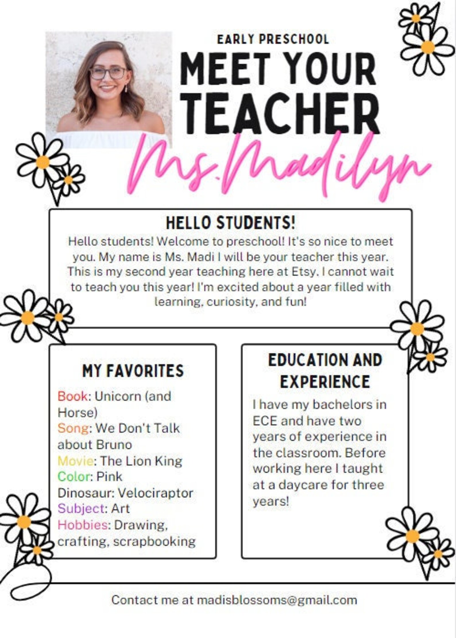 Daisy Meet the Teacher Template - Etsy Australia