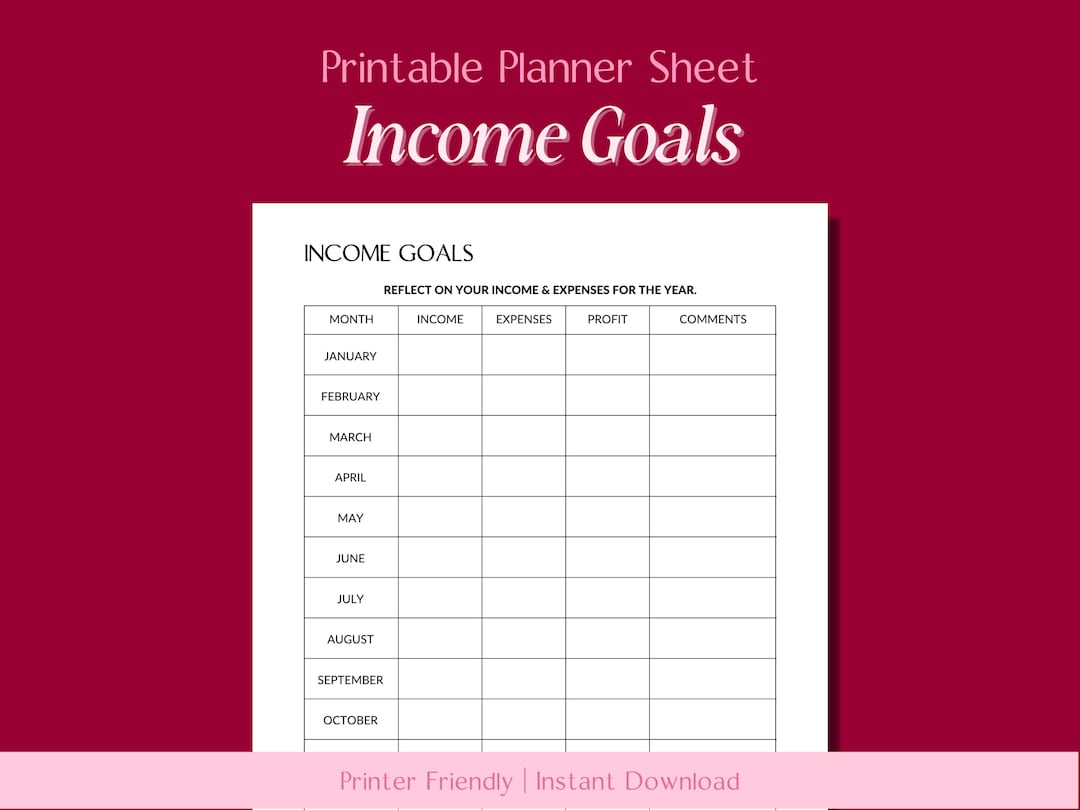 Income Goals Planner Printable // Business Finance, Bookkeeping, Budget ...