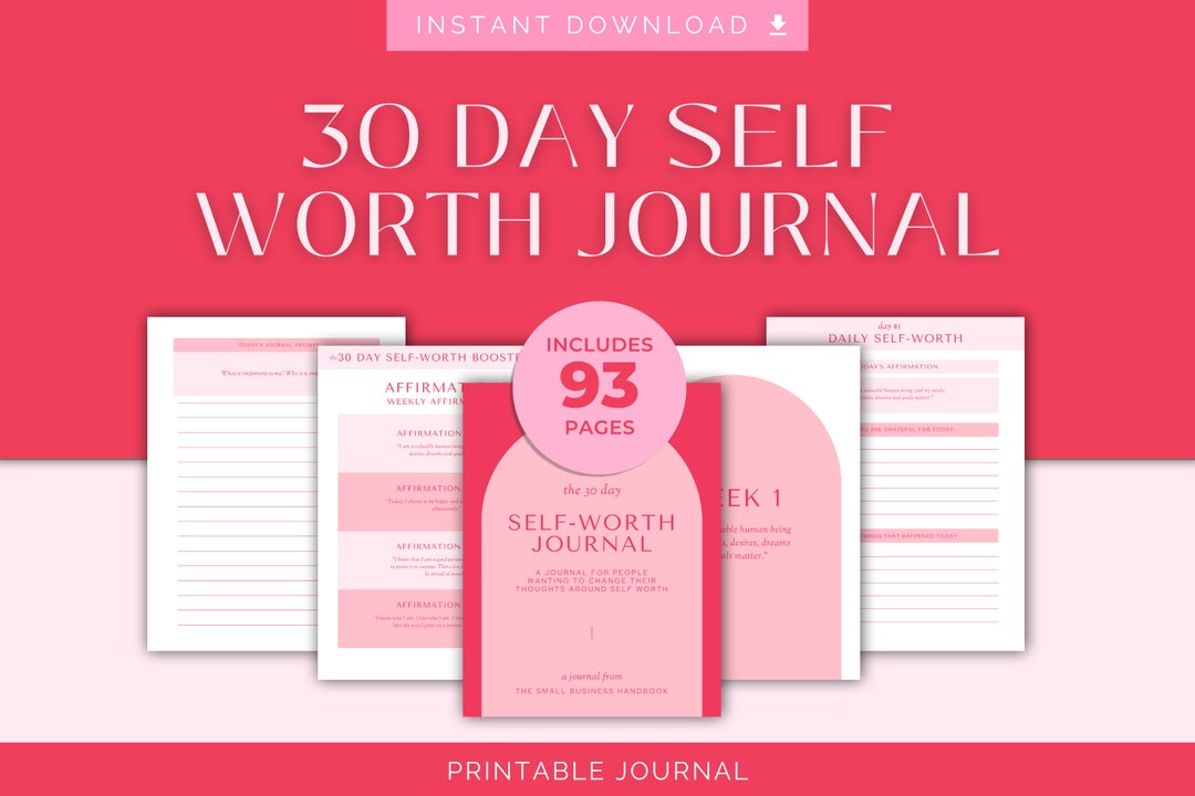 Self Worth Journal Motivational Planner, Mental Wellbeing, Growth ...