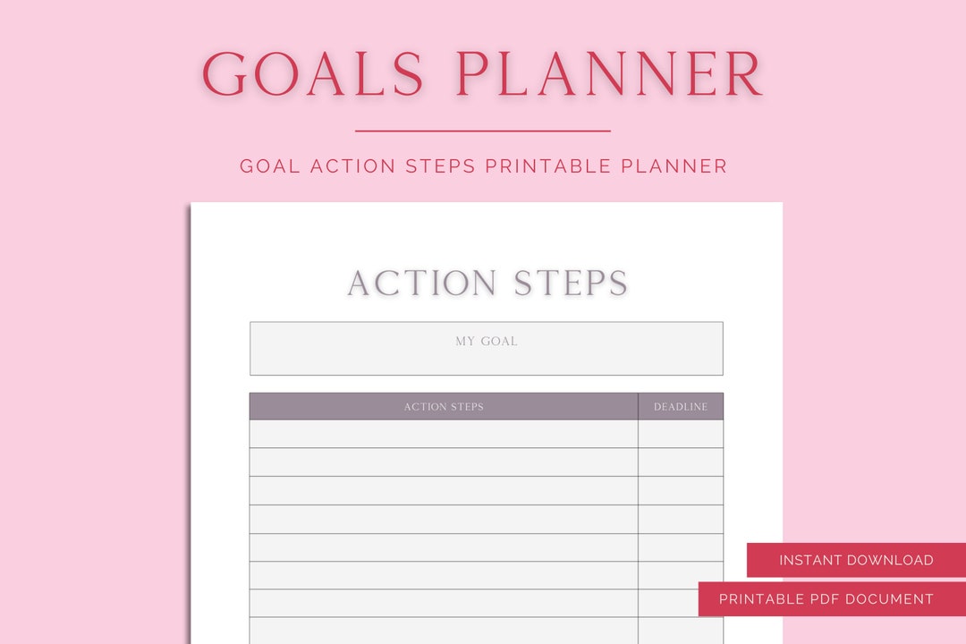 Action Steps Goals Tracker Printable // Goal Getter, Goals Planner, Dream Life Planner, Business ...