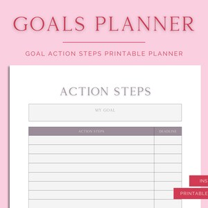 Action Steps Goals Tracker Printable // Goal Getter, Goals Planner ...