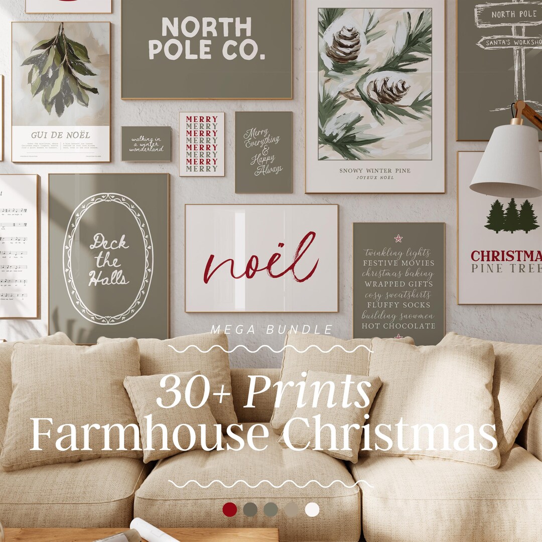 Farmhouse Christmas Wall Art Gallery Set | Green Christmas Print ...