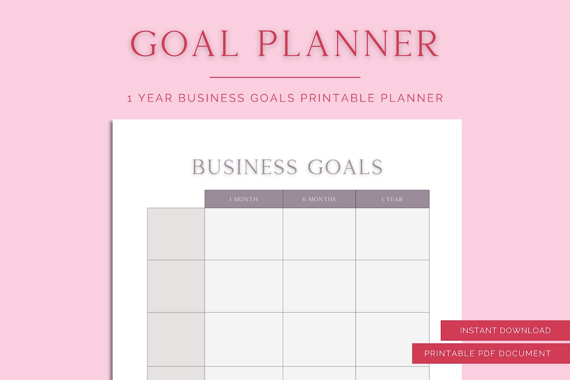 Business Goals Tracker Printable // Goal Getter, Goals Planner, Dream ...