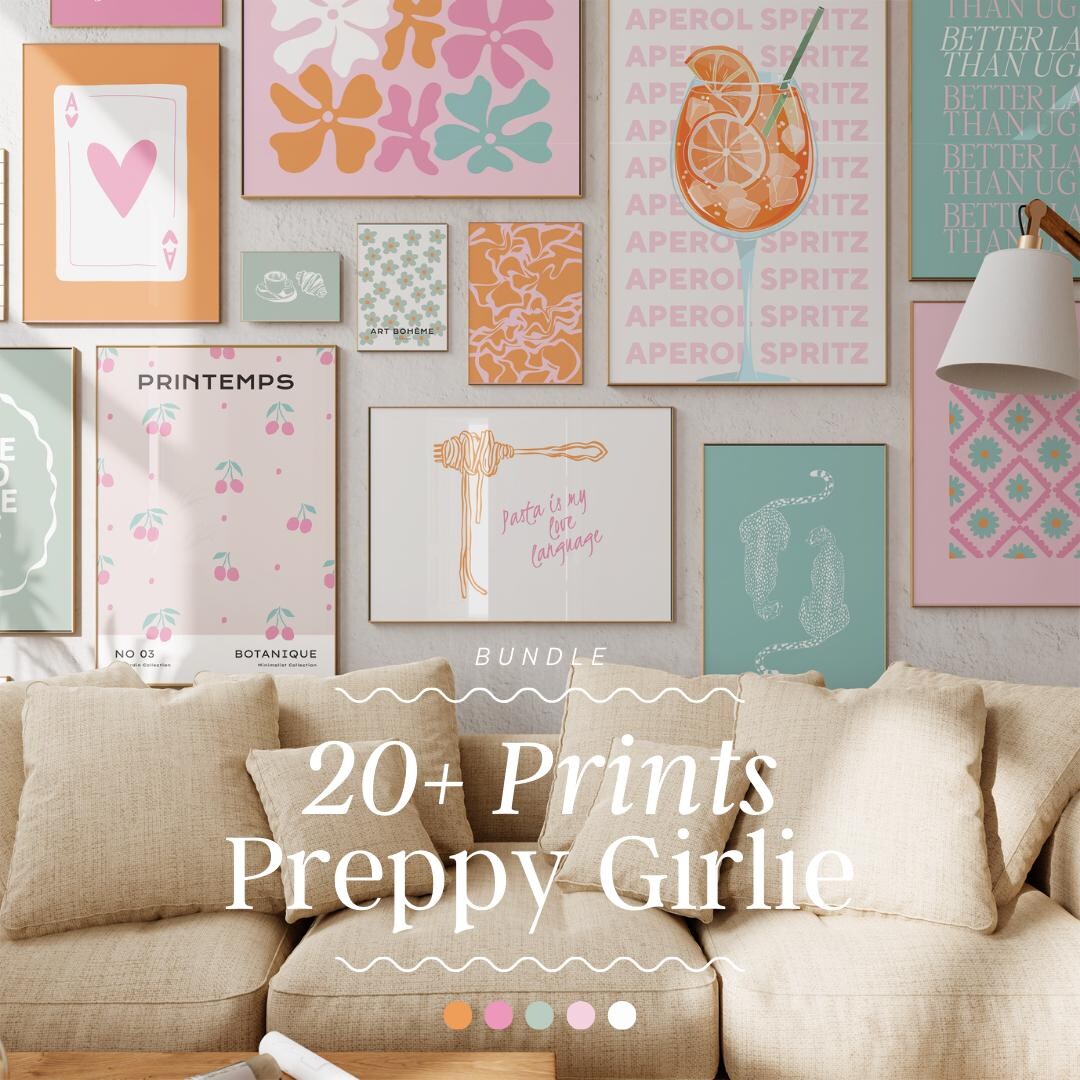 Preppy Pastel Wall Print Bundle | Printable Wall Art, Girl Bedroom ...