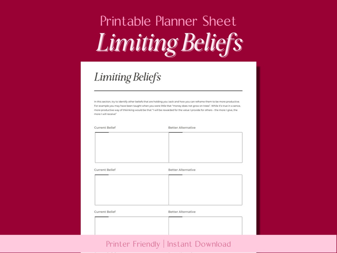 Limiting Beliefs Journal Printable // Goal Getter, Goals Planner, Dream ...