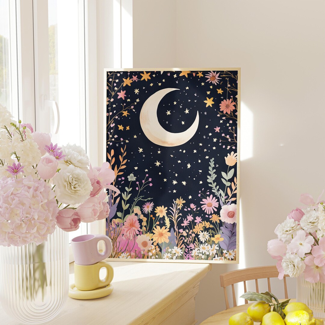 Bloomcore Moon Aesthetic Wall Art | Printable Wall Art, Floral Wall ...