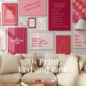 Pink and Red Print Bundle Printable Wall Art, Pink and Red Art, Preppy ...