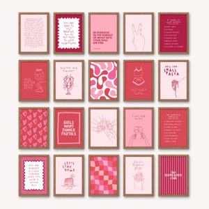 Pink and Red Print Bundle Printable Wall Art, Pink and Red Art, Preppy ...