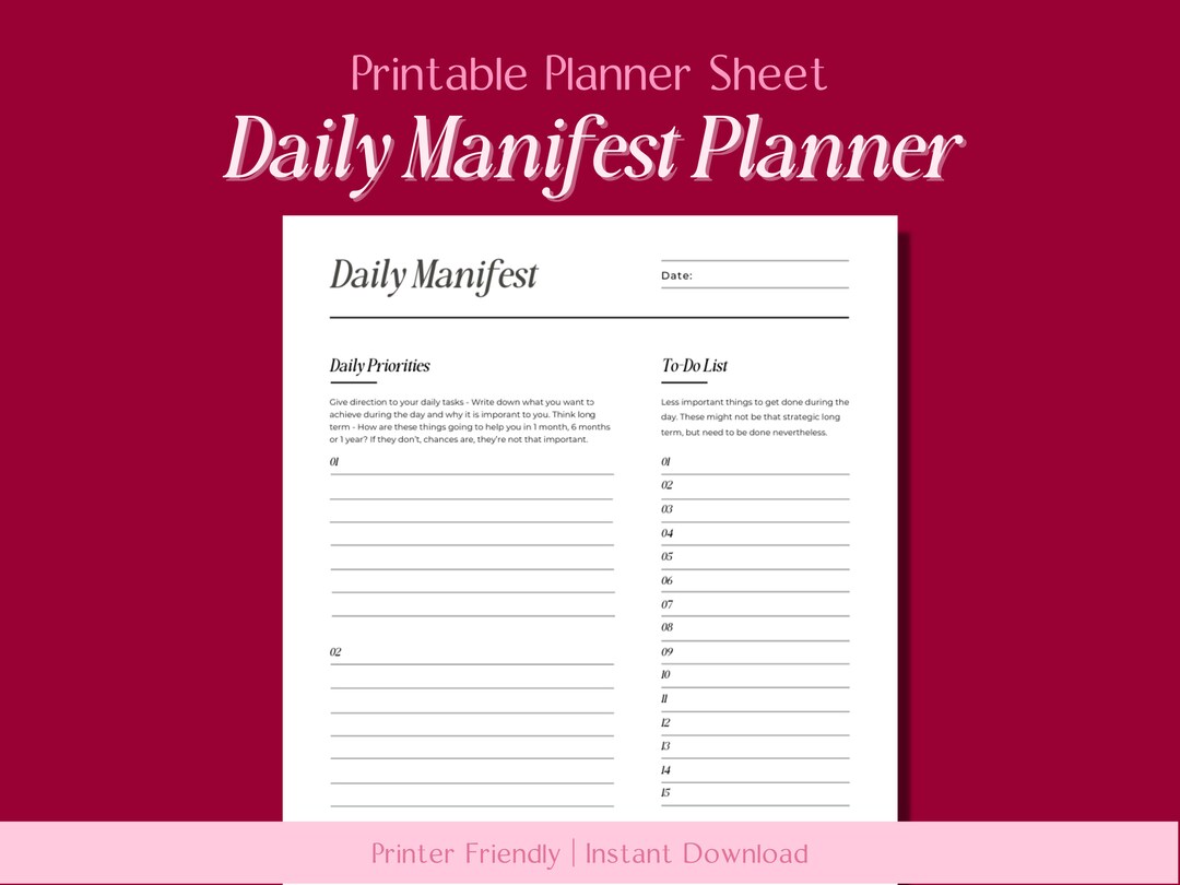 Daily Manifest Planner Printable // Small Business Planner, Business ...