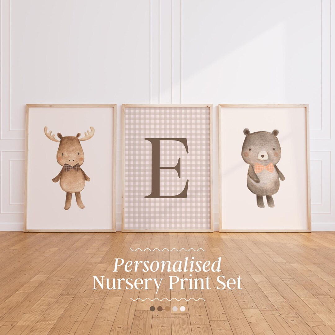 Custom Initial Nursery Print Set Personalised Animal Nursery Prints ...