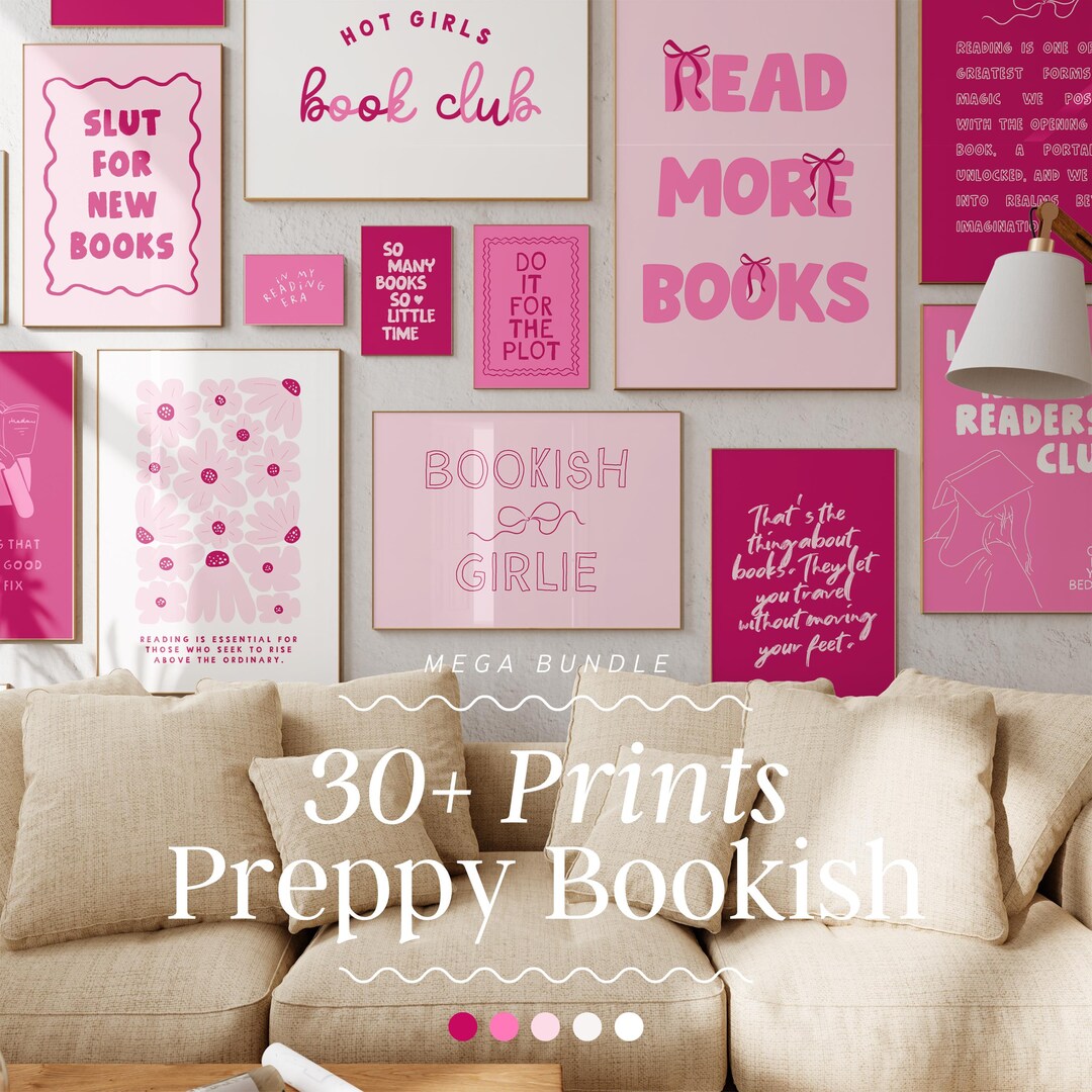 Preppy Book Lover Wall Prints Set | Bookish Prints, Pink Bookish Print ...