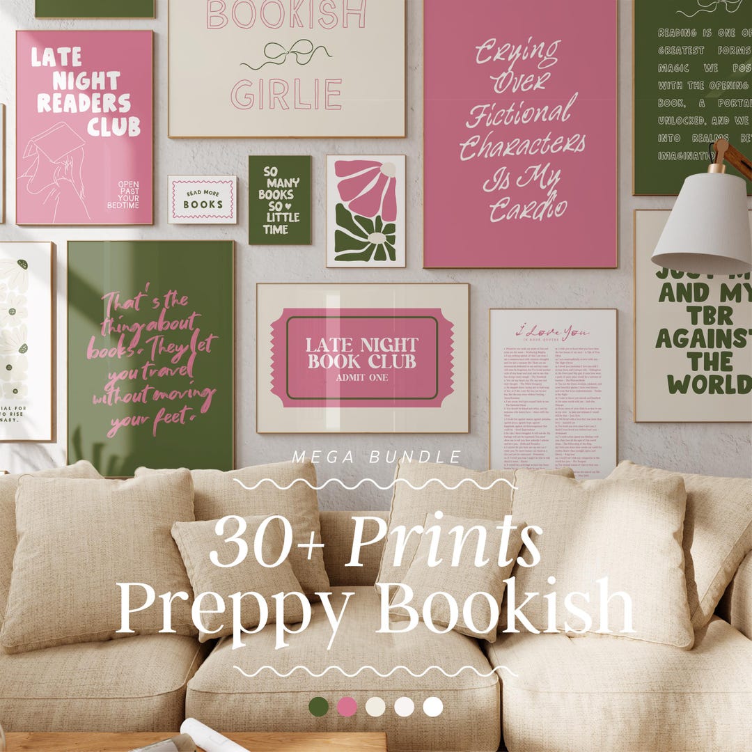Preppy Book Lover Wall Prints Set | Bookish Prints, Gift for Bookworm ...