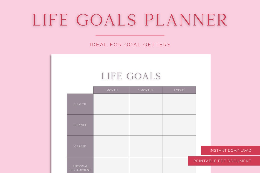 Life Goals Tracker Printable // Goal Getter, Goals Planner, Dream Life ...