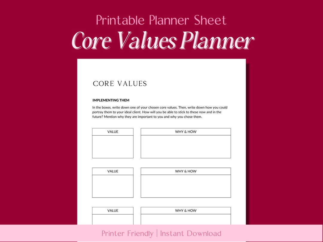 Core Values Printable // Small Business Growth, Etsy Help, Small ...
