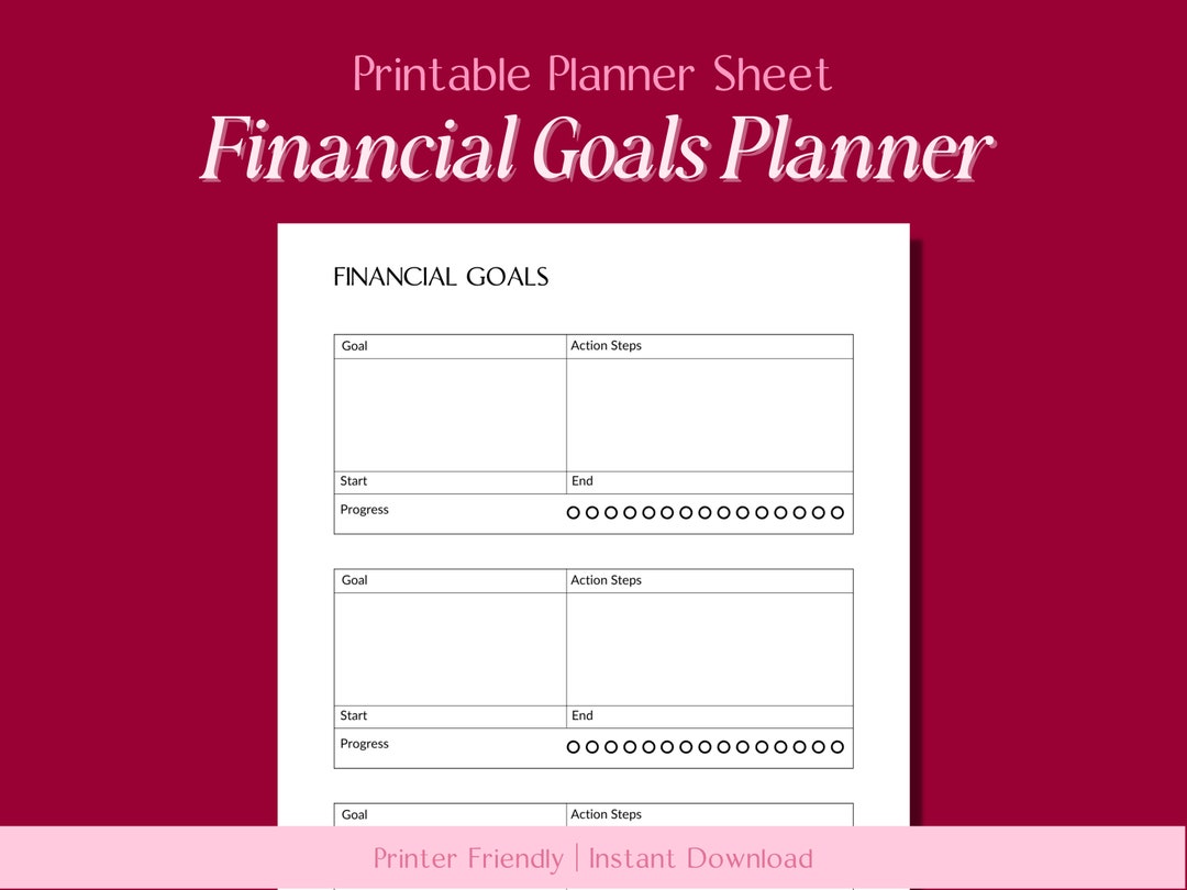 Financial Goals Planner Printable // Business Finance, Bookkeeping ...