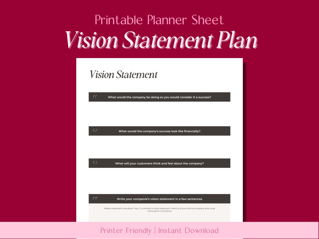Vision Statement Plan Printable // Small Business Growth, Etsy Help ...