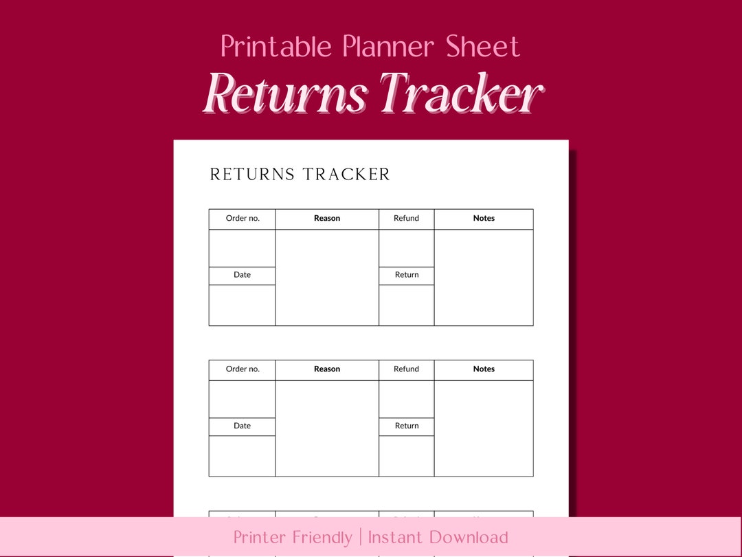 Returns Tracker Printable // Business Finances, Bookkeeping, Budget ...