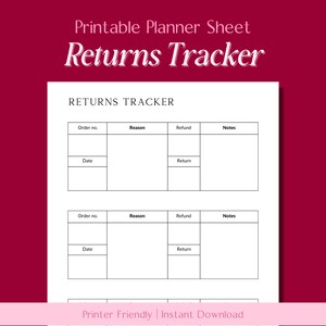 Returns Tracker Printable // Business Finances, Bookkeeping, Budget ...
