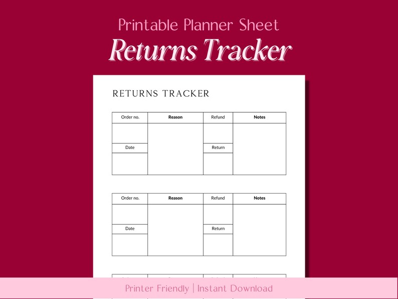 Returns Tracker Printable // Business Finances, Bookkeeping, Budget ...