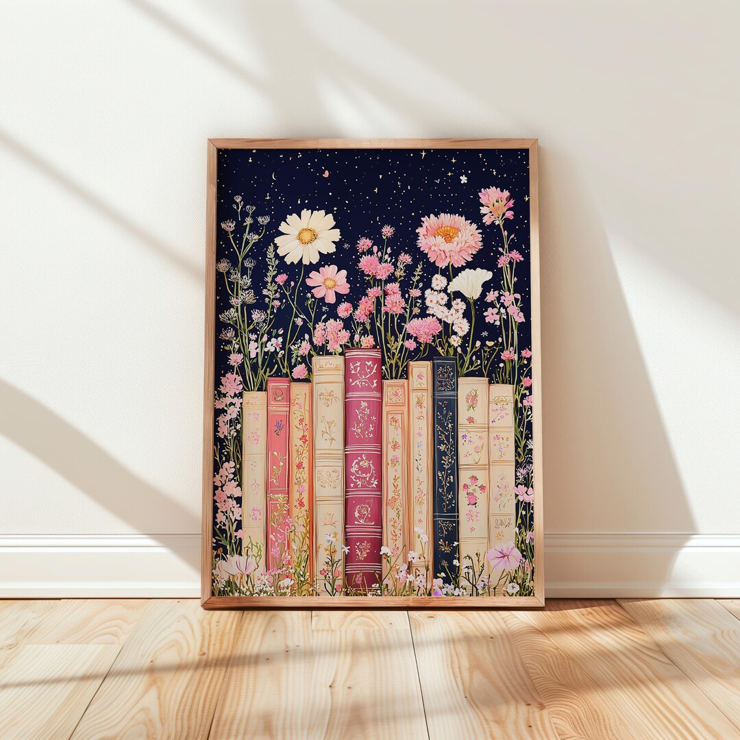 Bloomcore Books Wall Print | Printable Wall Art, Floral Wall Print ...