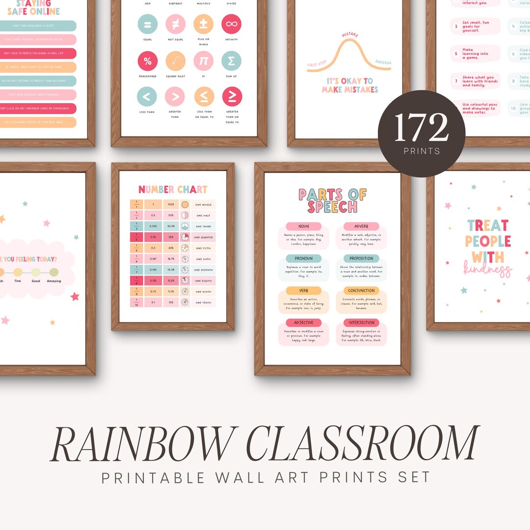 170 Rainbow Classroom Posters Printable Art, Classroom Print, School ...