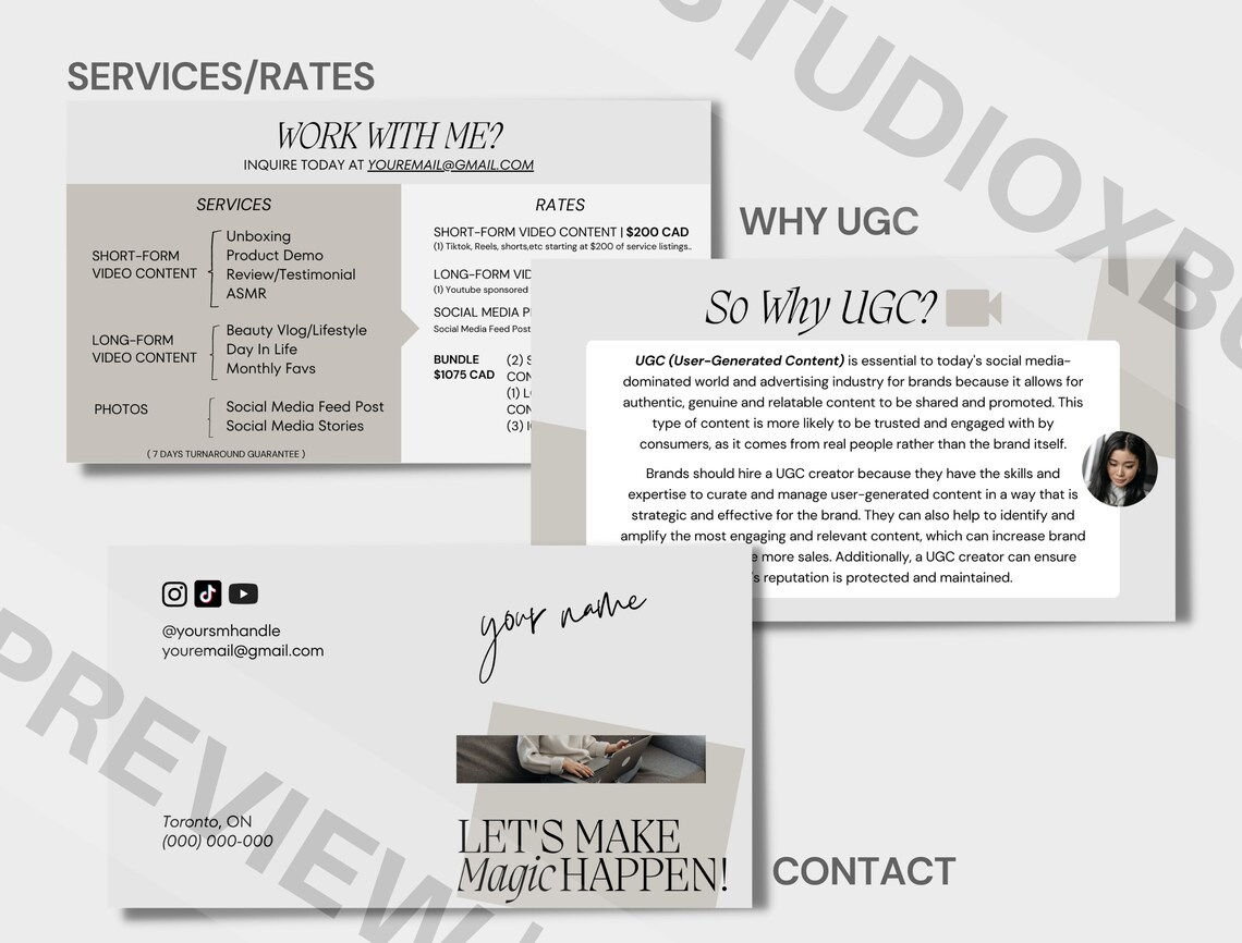 UGC Creator Portfolio Template Minimal Aesthetic 10 Page Canva ...