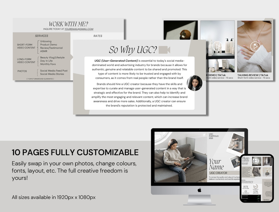 UGC Creator Portfolio Template Minimal Aesthetic 10 Page Canva ...