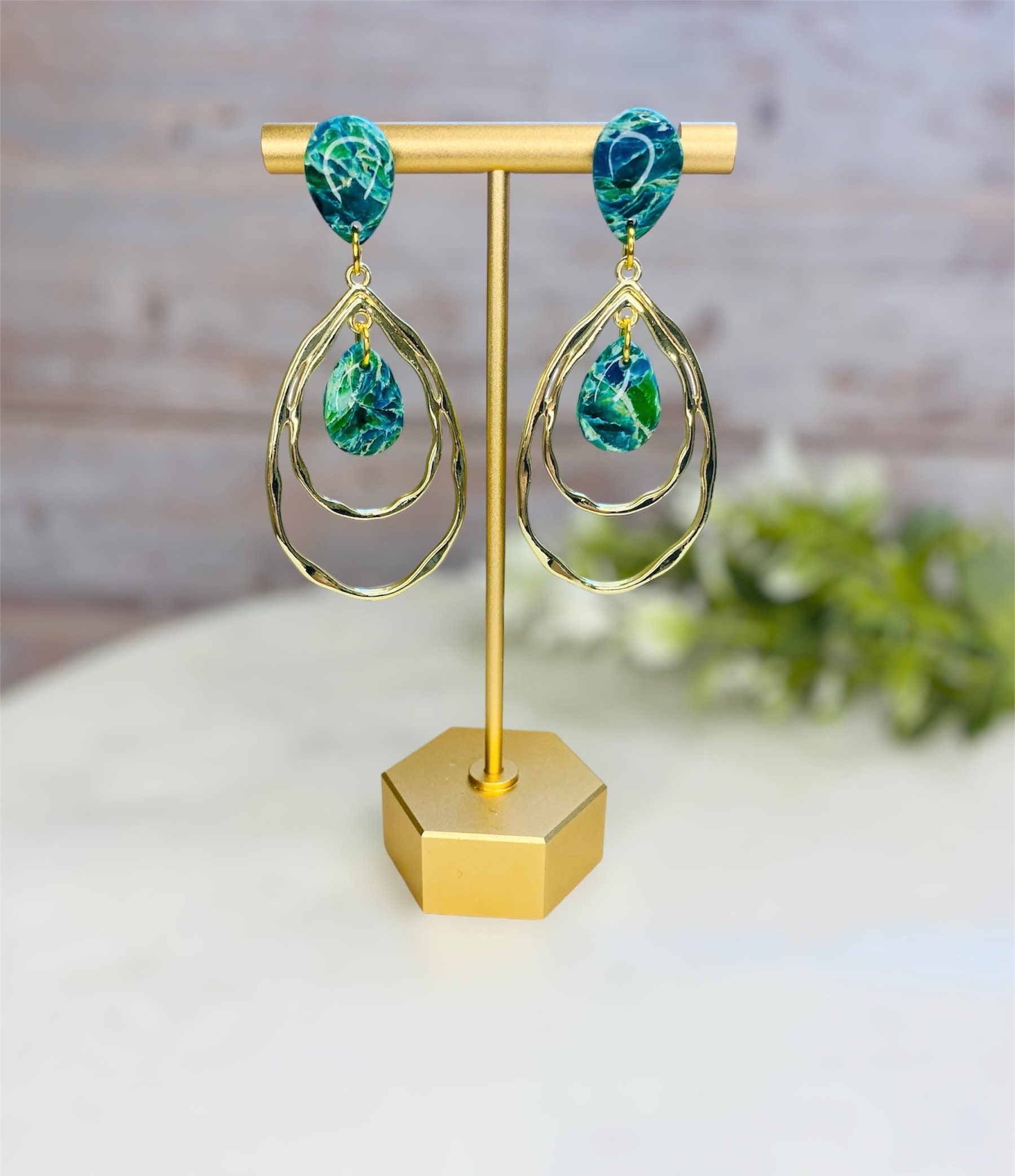 Green and Blue Earrings, Handmade Polymer Clay Earrings Sea Glass ...