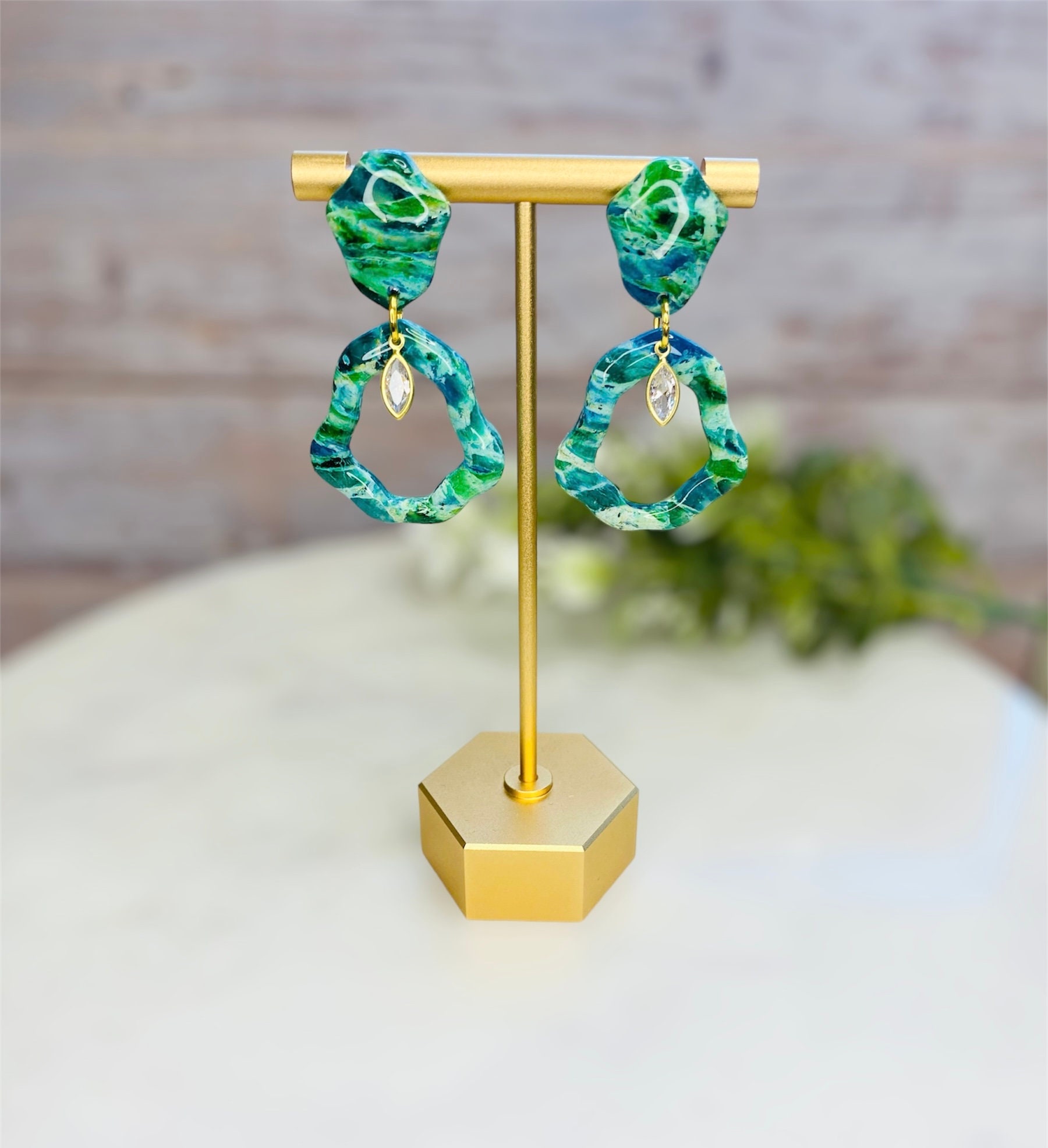 Green and Blue Earrings, Handmade Polymer Clay Earrings Sea Glass ...