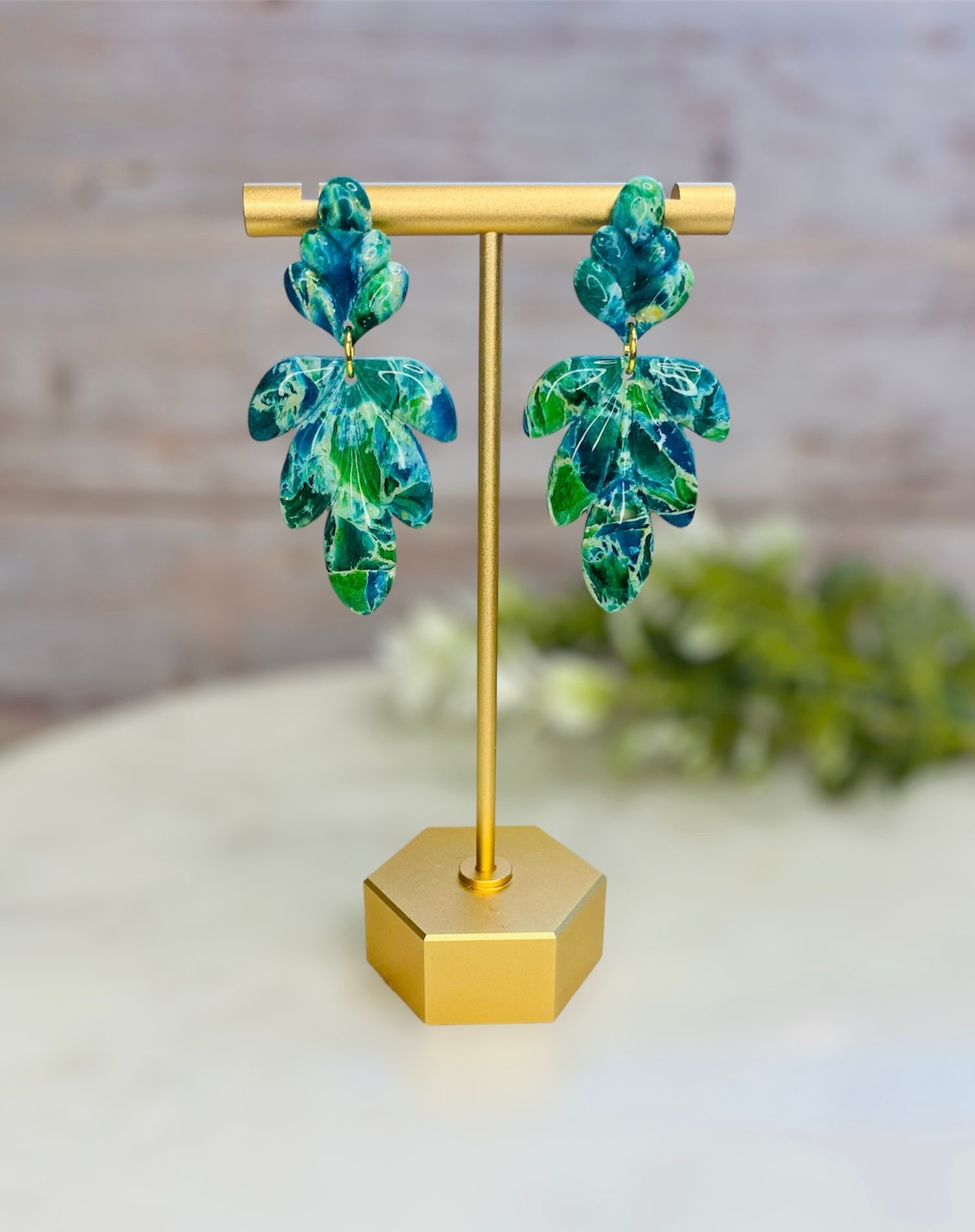 Green and Blue Earrings, Handmade Polymer Clay Earrings Sea Glass ...