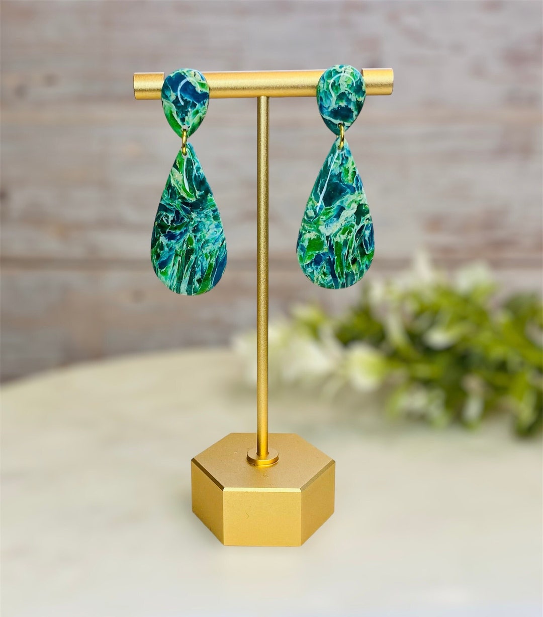 Green and Blue Earrings, Handmade Polymer Clay Earrings Sea Glass ...