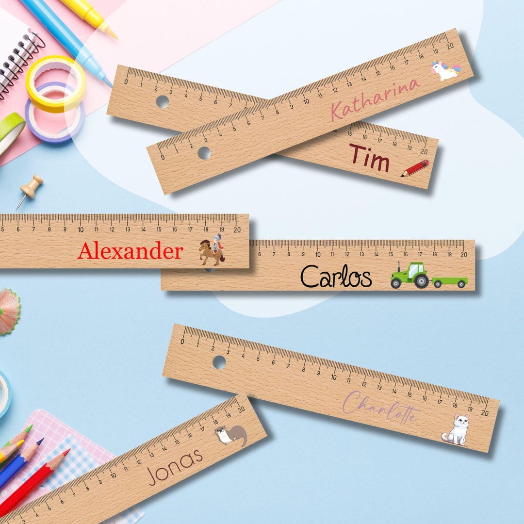 Wooden Ruler for School Enrollment Personalized With Names and Motifs ...