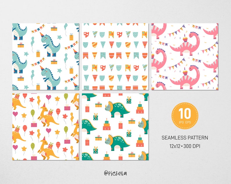 Dinosaur Digital Paper. Birthday Seamless Pattern. My First Birthday ...