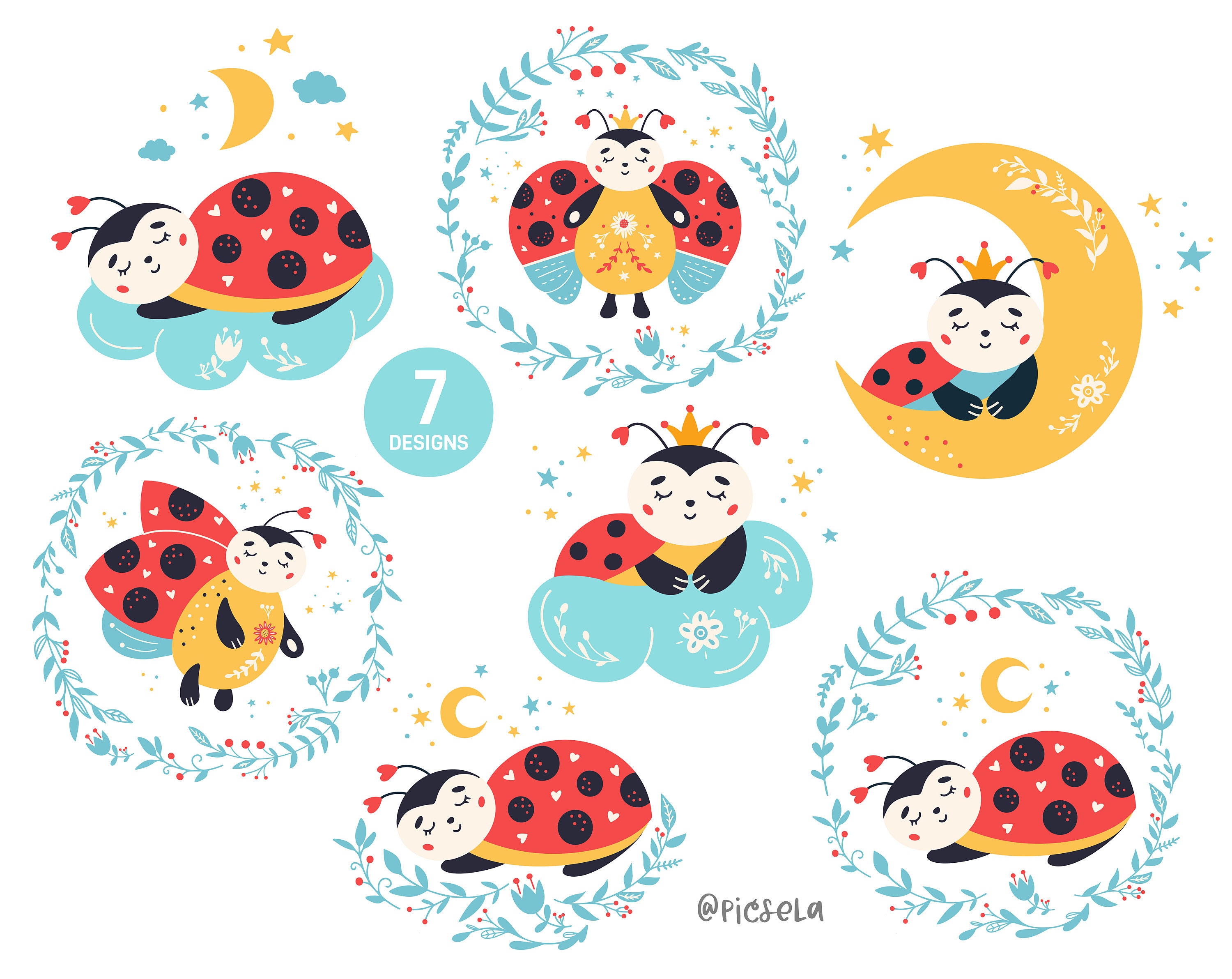 Ladybug Clipart. Insect Clipart. Cute Red Sleepy Bug. Png Clip Art ...