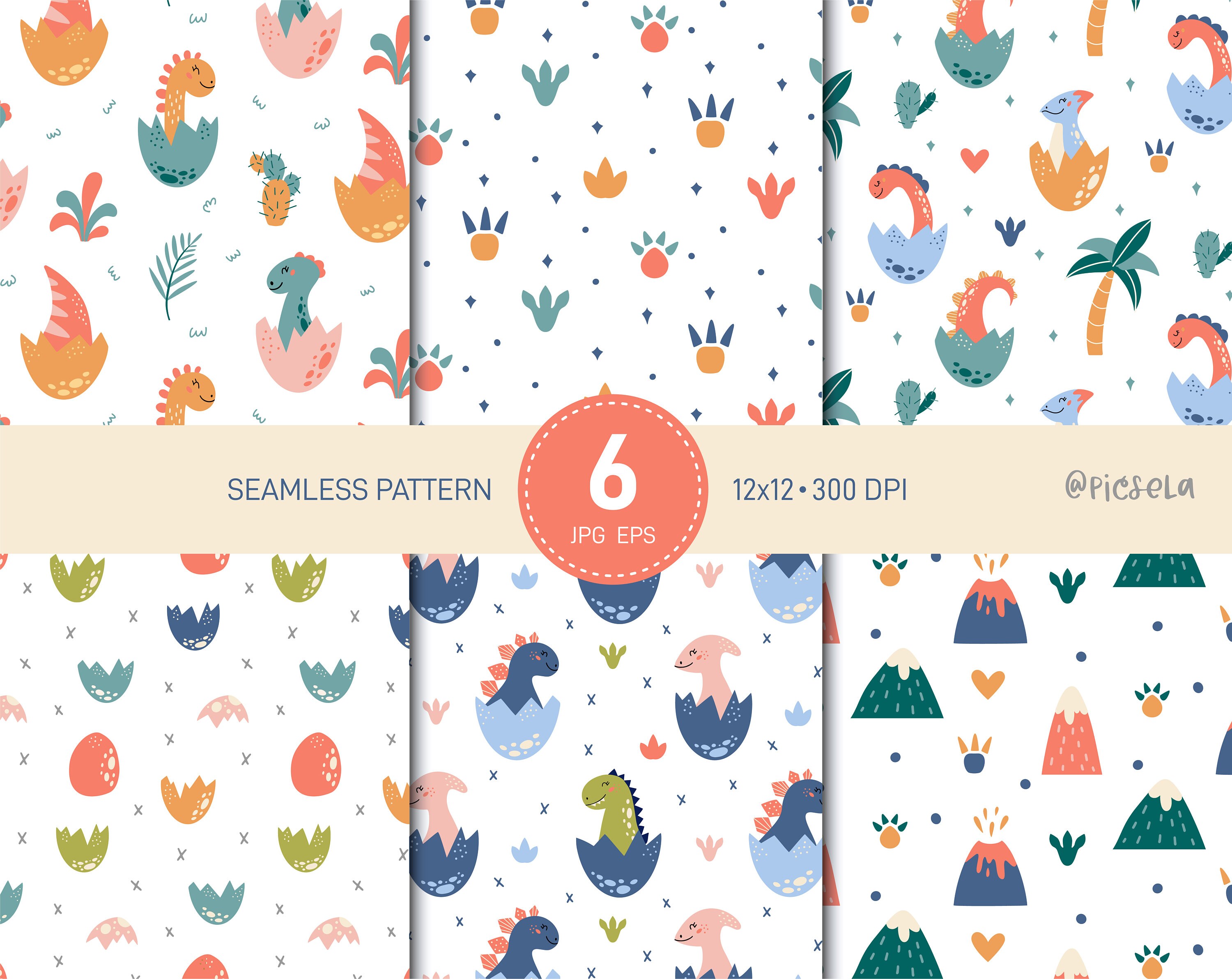 Dinosaur Digital Paper, Baby Dino Seamless Pattern, Jurassic Paper ...